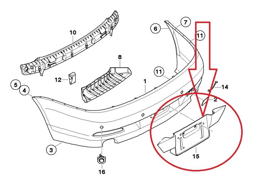 BMW 6 Series Rear Bumper Licence Plate Adaptor 51127133626 OEM OE | LA ...