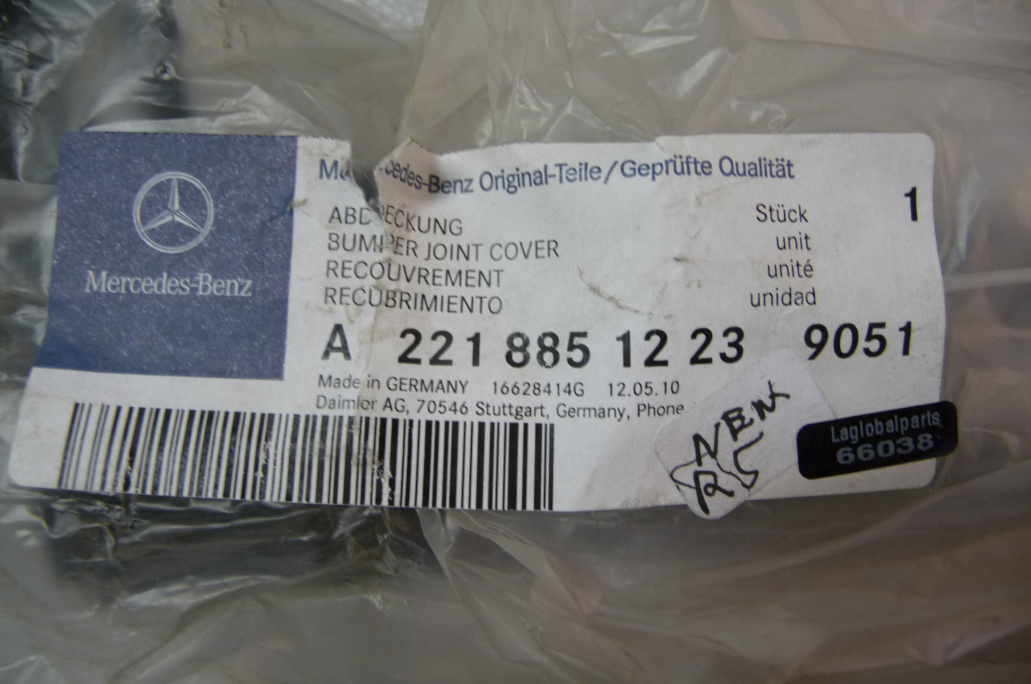 Mercedes-Benz W221 Front Bumper Joint Cover A2218851223 9051 NEW OEM ...