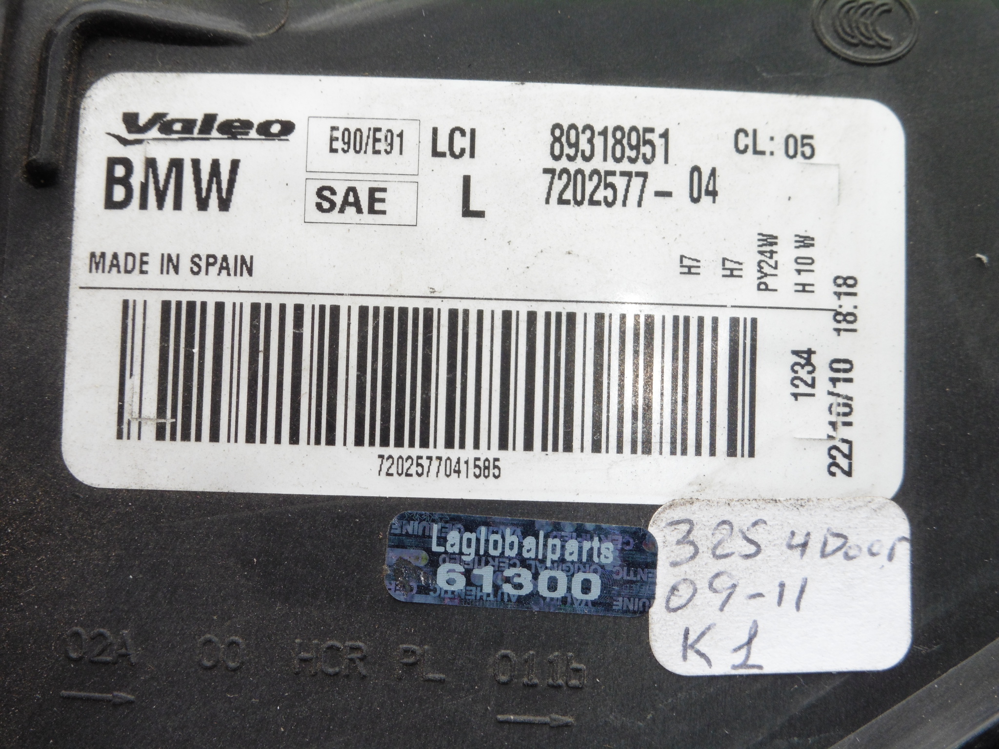 BMW 3 Series Front Left Halogen Headlight Headlamp VALEO 63117202577 ...