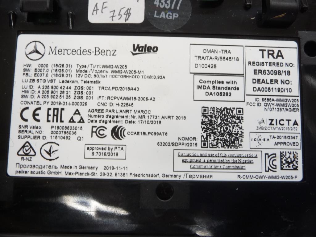 2019 Mercedes Benz GLC X253 C253 Control Unit, Complete A2059004244 OEM ...