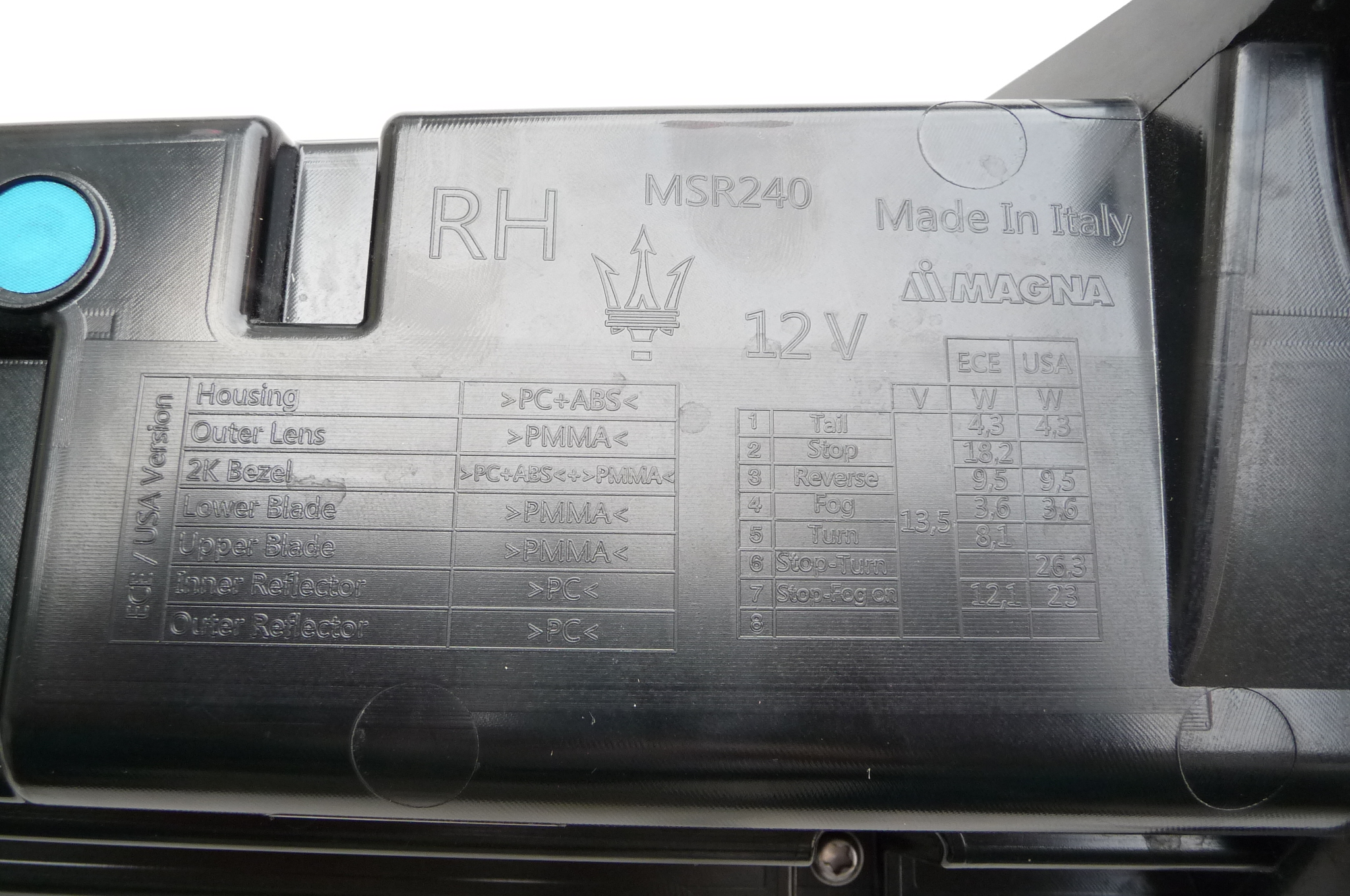 2022 Maserati MC20 M240 Rear Right Passenger Side Taillight Lamp ...