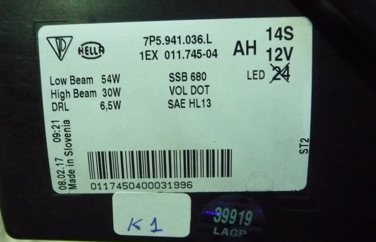 2015-2018 Porsche Cayenne Right Passenger Side Full LED Headlight 7P5941036L OEM | LA Global Parts