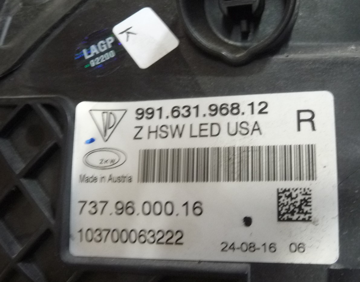 17-19 Porsche 991 Turbo GT3 Right Adaptive LED Headlight 99163196812 ...