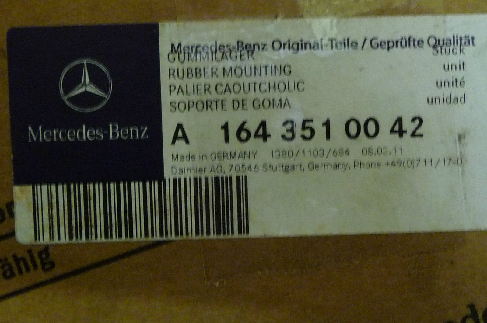 Mercedes Benz W164 Rubber Mounting A 1643510042 OEM OE | LA Global Parts